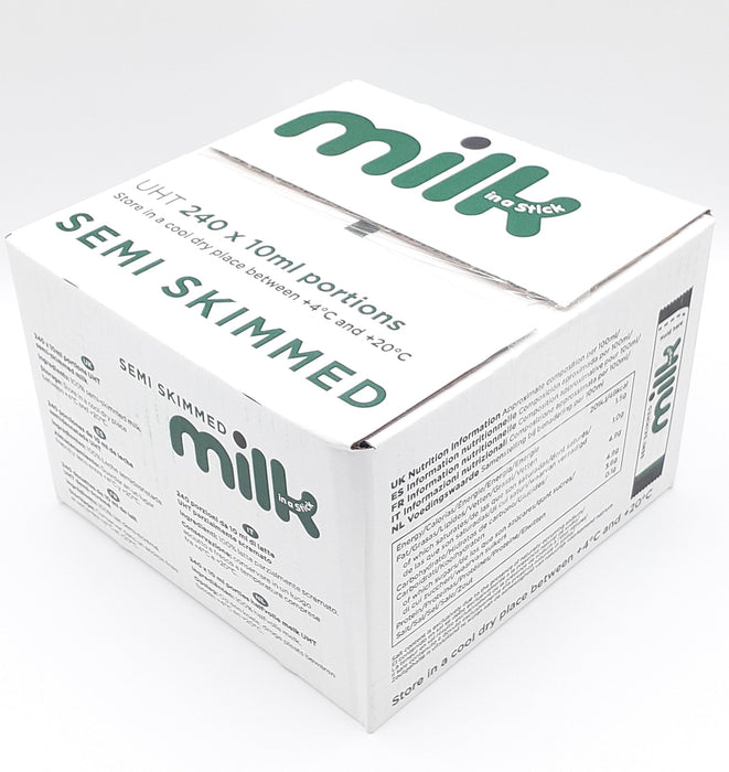 240x Semi Skimmed Whole Milk 10ml Sticks Long Life Portions Sachets La ...
