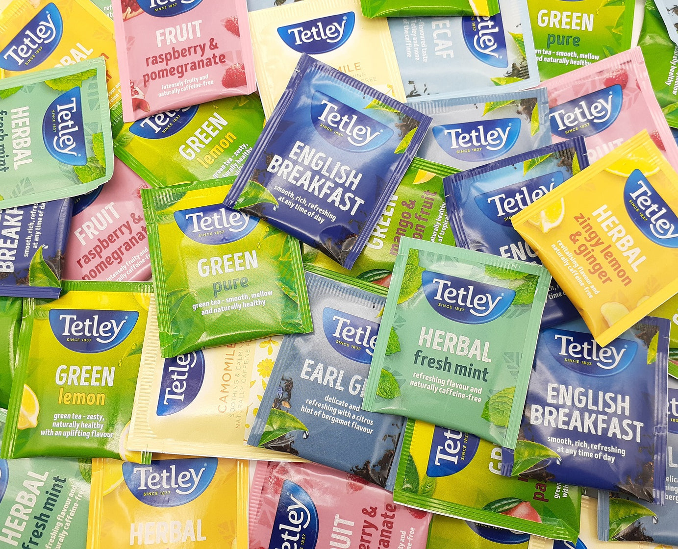 Tetley Tea Bags Individual Enveloped Sachets Tagged Classic Flavoured ...